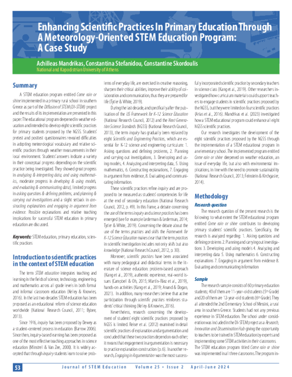 (PDF) Enhancing Scientific Practices In Primary Education Through A Meteorology-Oriented STEM ...
