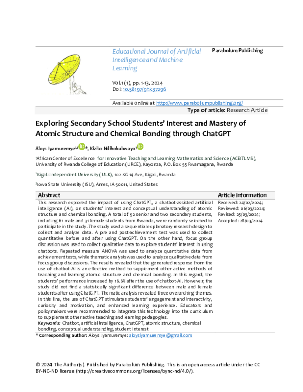 (PDF) Exploring Secondary School Students’ Interest and Mastery of Atomic Structure and Chemical ...
