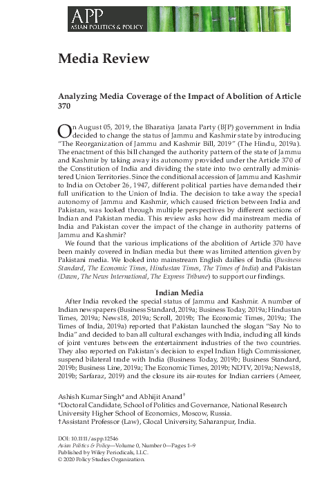 (PDF) Analyzing Media Coverage of the Impact of Abolition of Article 370