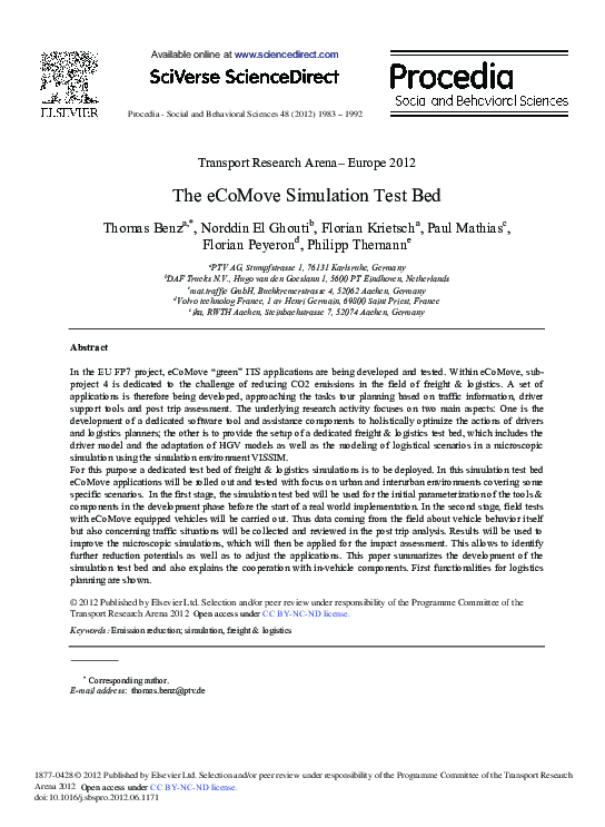 (PDF) The eCoMove Simulation Test Bed
