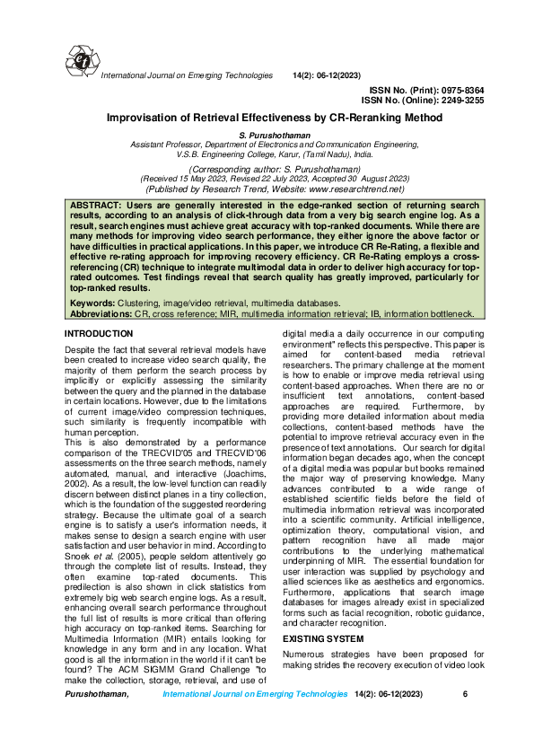 (PDF) Improvisation of Retrieval Effectiveness by CR-Reranking Method