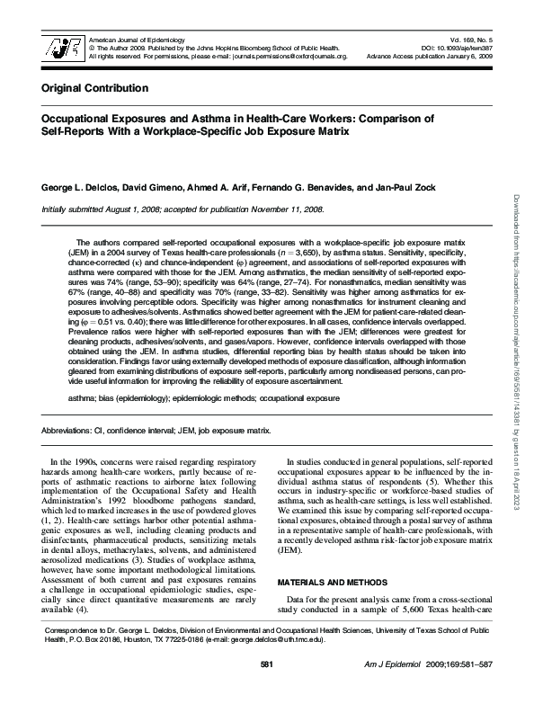 (PDF) Occupational Exposures and Asthma in Health-Care Workers ...