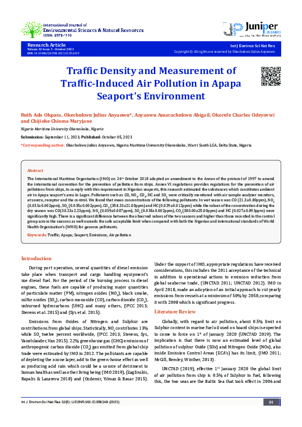 (PDF) Traffic Density and Measurement of Traffic-Induced Air Pollution ...