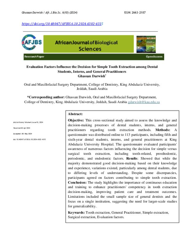(PDF) Evaluation Factors Influence the Decision for Simple Tooth Extraction among Dental ...