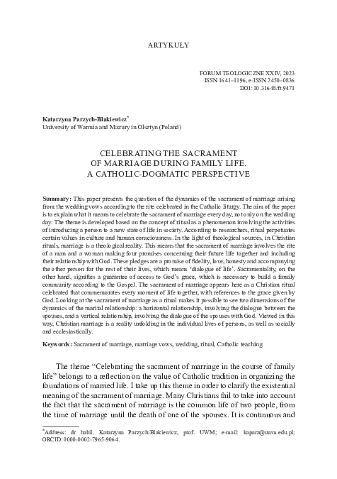 (PDF) Celebrating the Sacrament of Marriage During Family Life. A ...