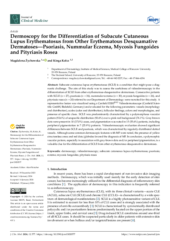 (PDF) Dermoscopy for the Differentiation of Subacute Cutaneous Lupus ...