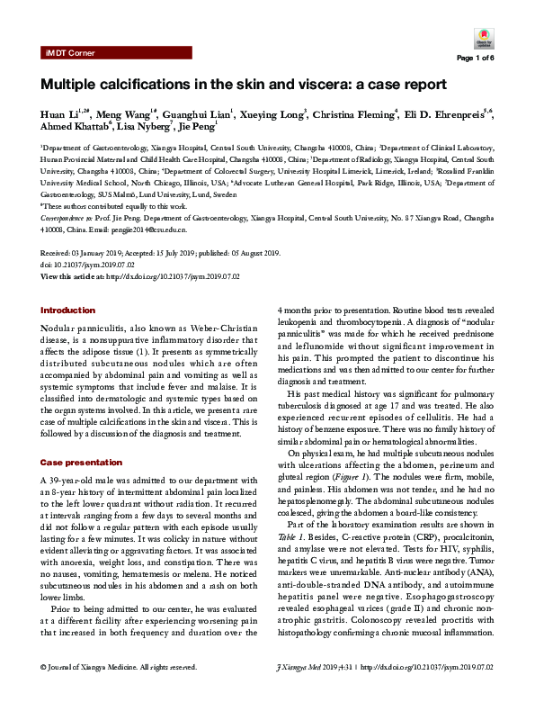 (PDF) Multiple calcifications in the skin and viscera: a case report