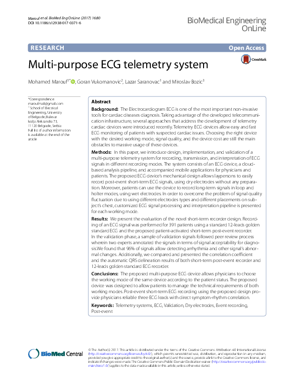 (PDF) Multi-purpose ECG telemetry system