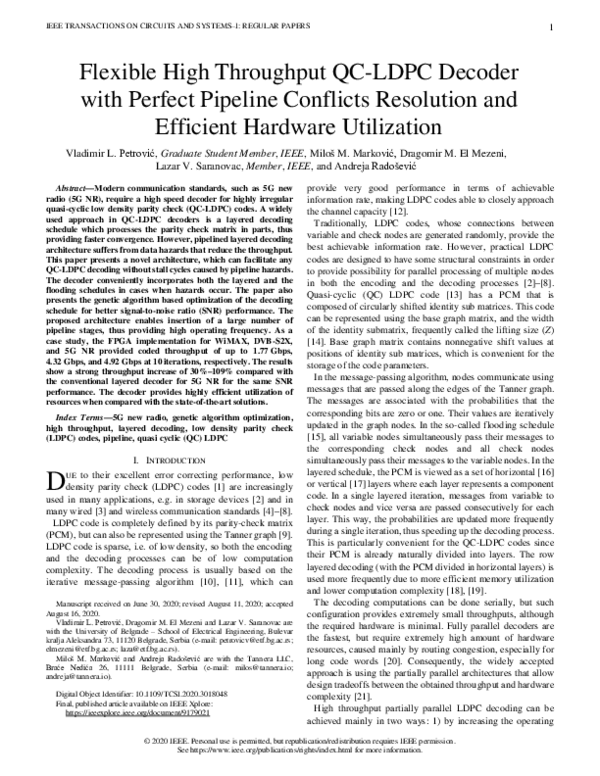 Pdf Flexible High Throughput Qc Ldpc Decoder With Perfect Pipeline