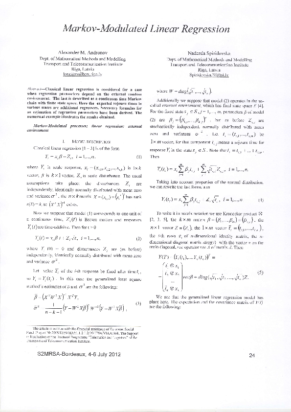 (PDF) Markov-Modulated Linear Regression (PDF) Markov-Modulated Linear Regression