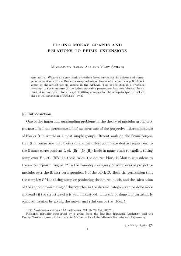 (PDF) Lifting Mckay Graphs and Relations to Prime Extensions