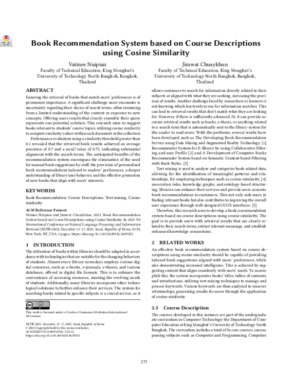 (PDF) Book Recommendation System based on Course Descriptions using ...