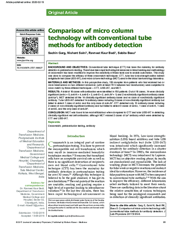 (PDF) Comparison of micro column technology with conventional tube ...