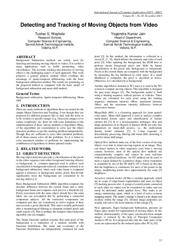 (PDF) Detecting and Tracking of Moving Objects from Video