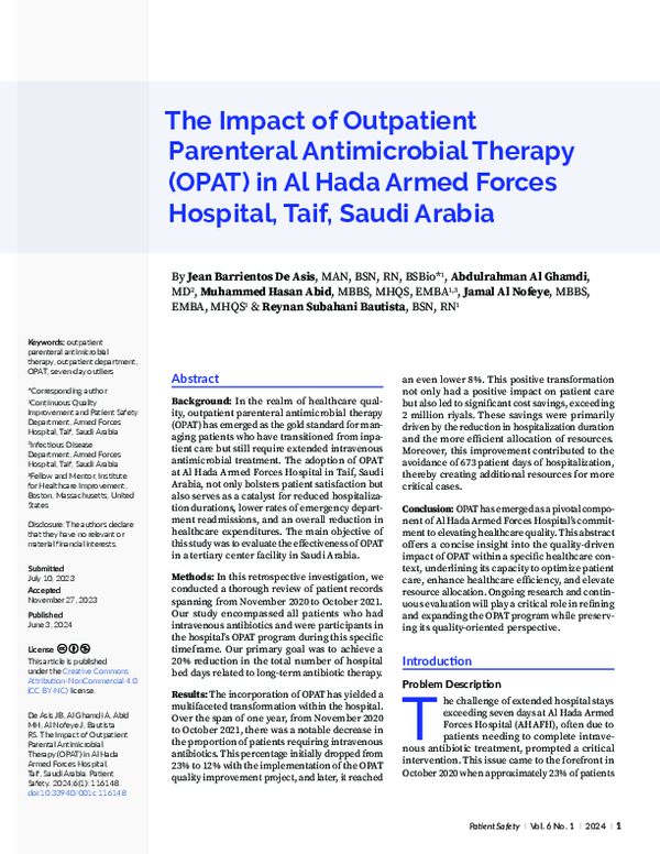 (PDF) The Impact of Outpatient Parenteral Antimicrobial Therapy (OPAT ...
