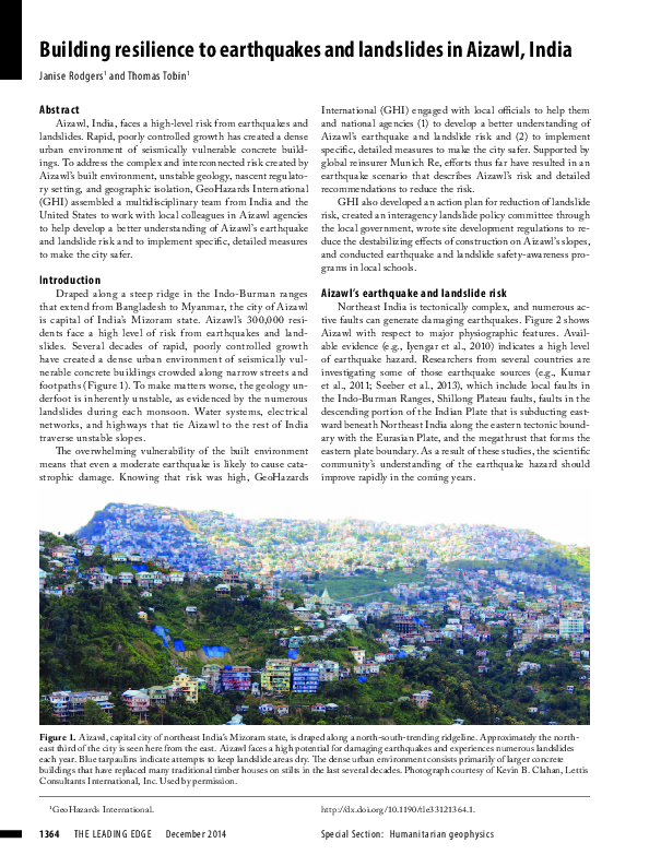 (PDF) Building resilience to earthquakes and landslides in Aizawl, India