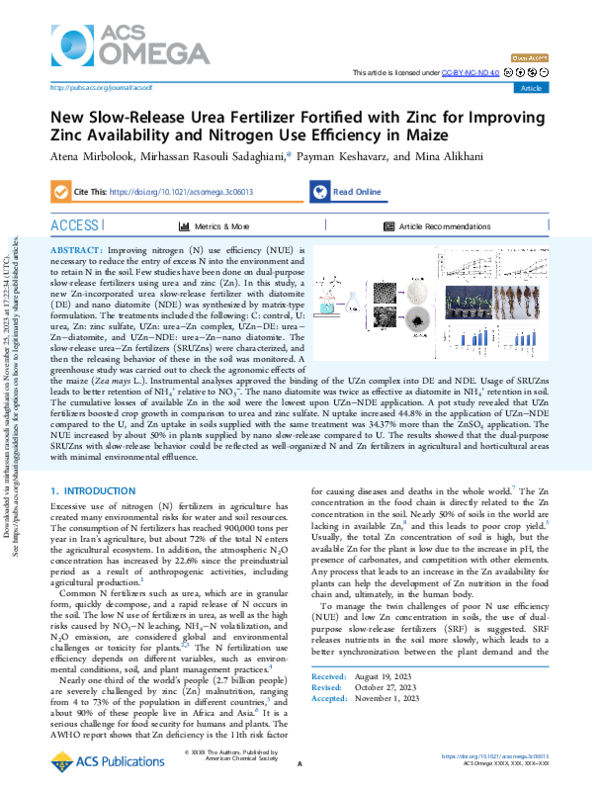 (PDF) New Slow-Release Urea Fertilizer Fortified with Zinc for ...