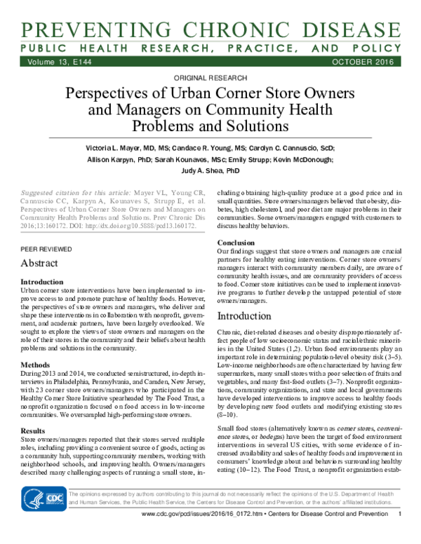 (PDF) Perspectives of Urban Corner Store Owners and Managers on ...