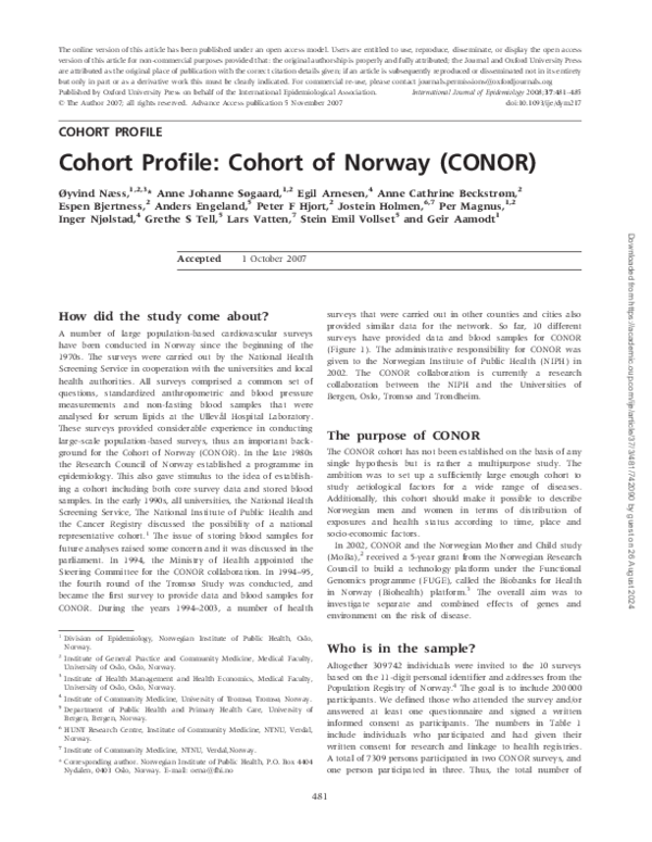 (PDF) Cohort Profile: Cohort of Norway (CONOR)
