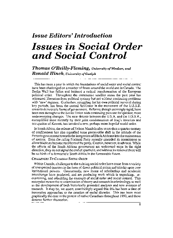 (PDF) Issues in social order and social control