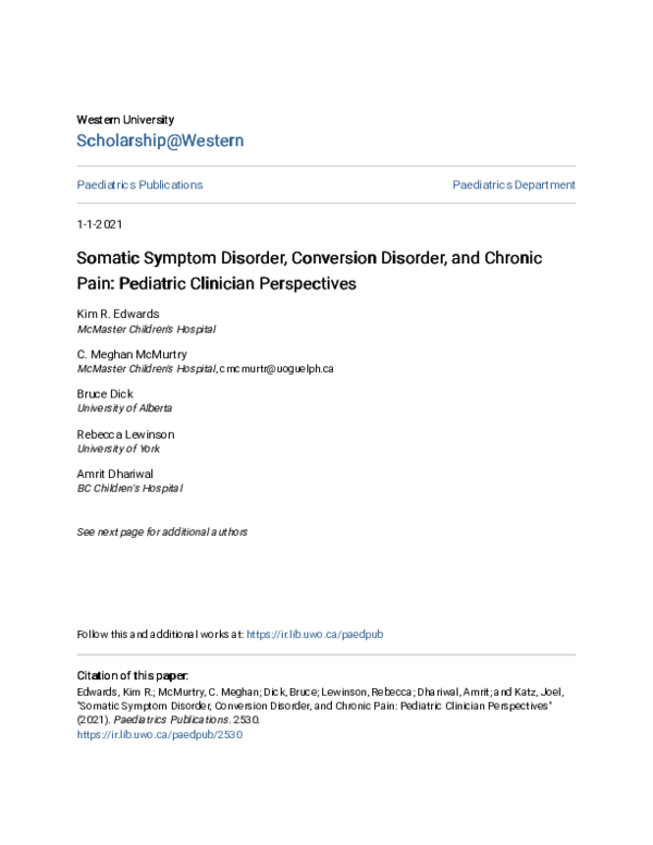 (PDF) Somatic symptom disorder, conversion disorder, and chronic pain ...