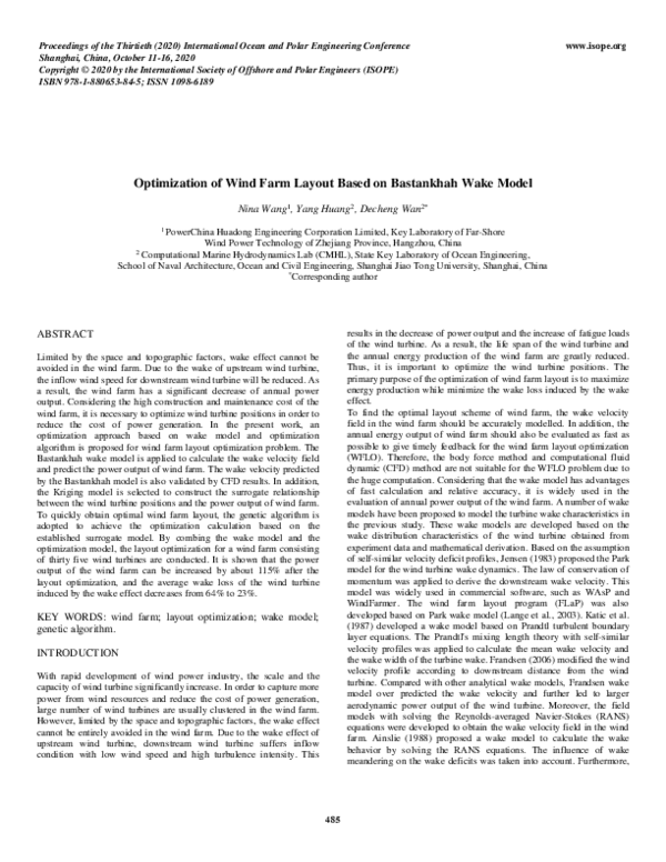 (PDF) Optimization of Wind Farm Layout Based on Bastankhah Wake Model