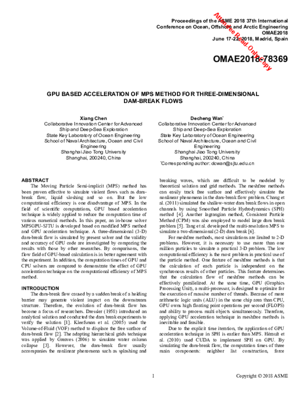 (PDF) GPU Based Acceleration of MPS Method for Three-Dimensional Dam-Break Flows