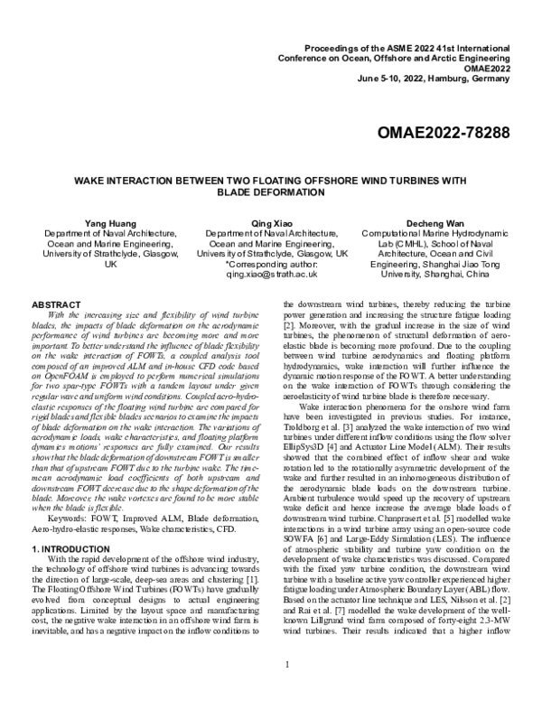 (PDF) Wake Interaction Between Two Floating Offshore Wind Turbines With ...