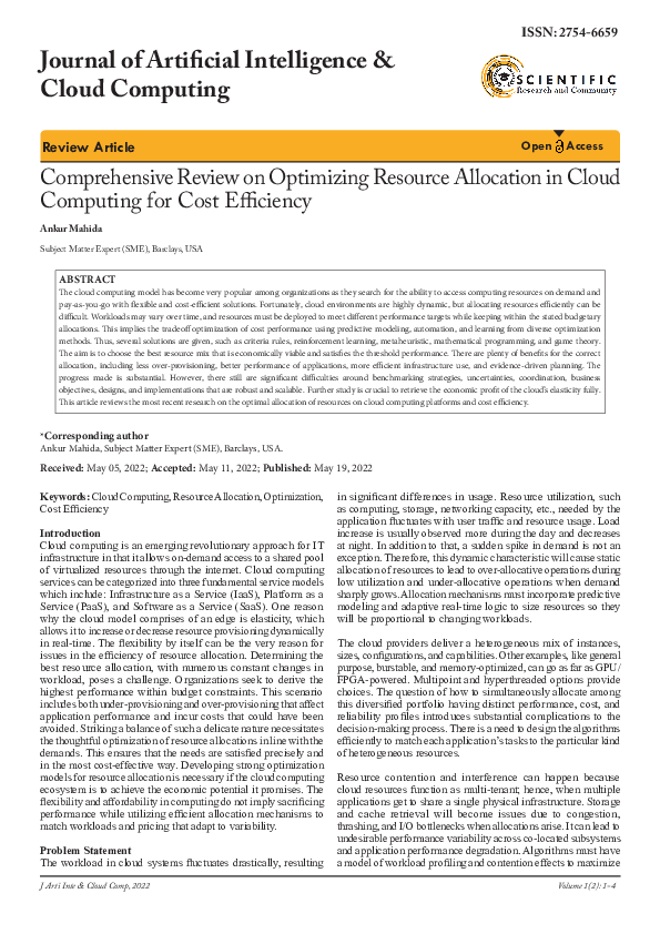 (PDF) Comprehensive Review on Optimizing Resource Allocation in Cloud Computing for Cost Efficiency