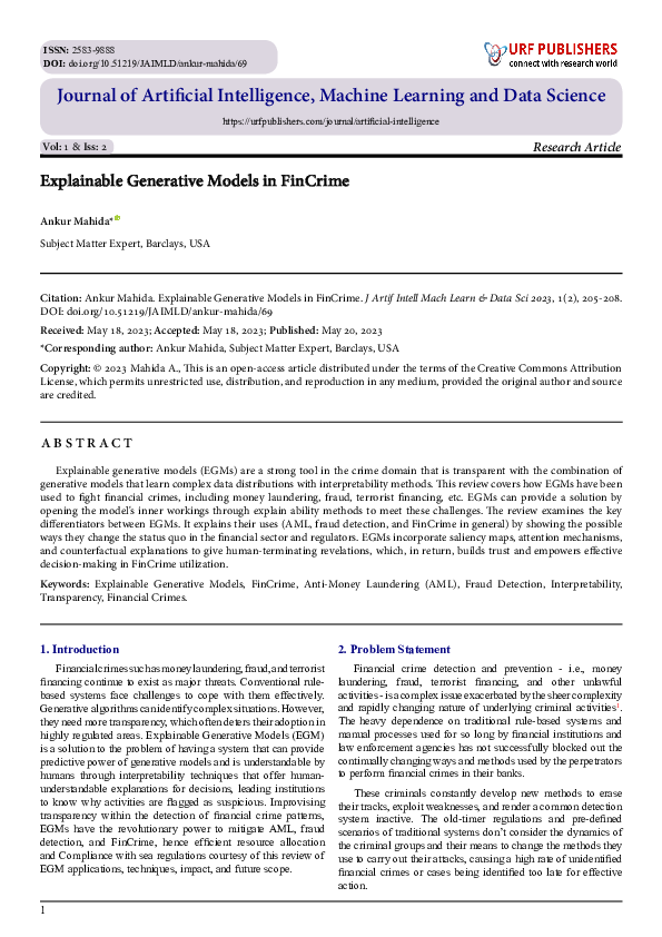 (PDF) Explainable Generative Models in FinCrime