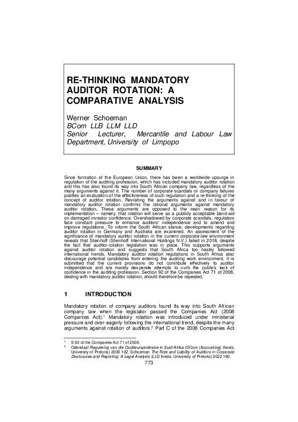 (PDF) Re-Thinking Mandatory Auditor Rotation: A Comparative Analysis