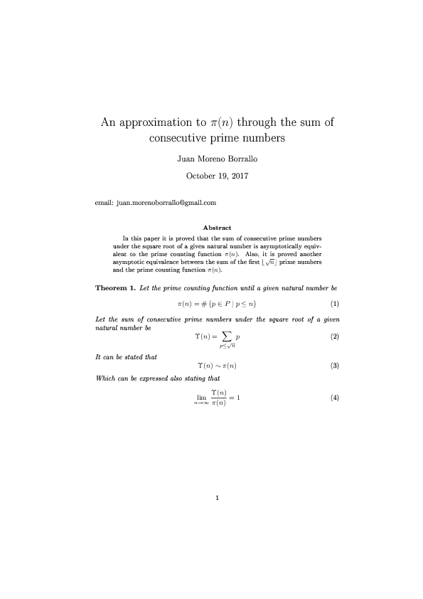 (PDF) An Approximation to the Prime Counting Function Through the Sum ...