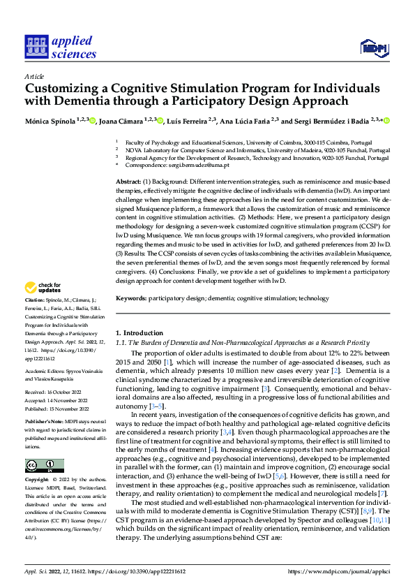 (PDF) Customizing a Cognitive Stimulation Program for Individuals with Dementia through a ...