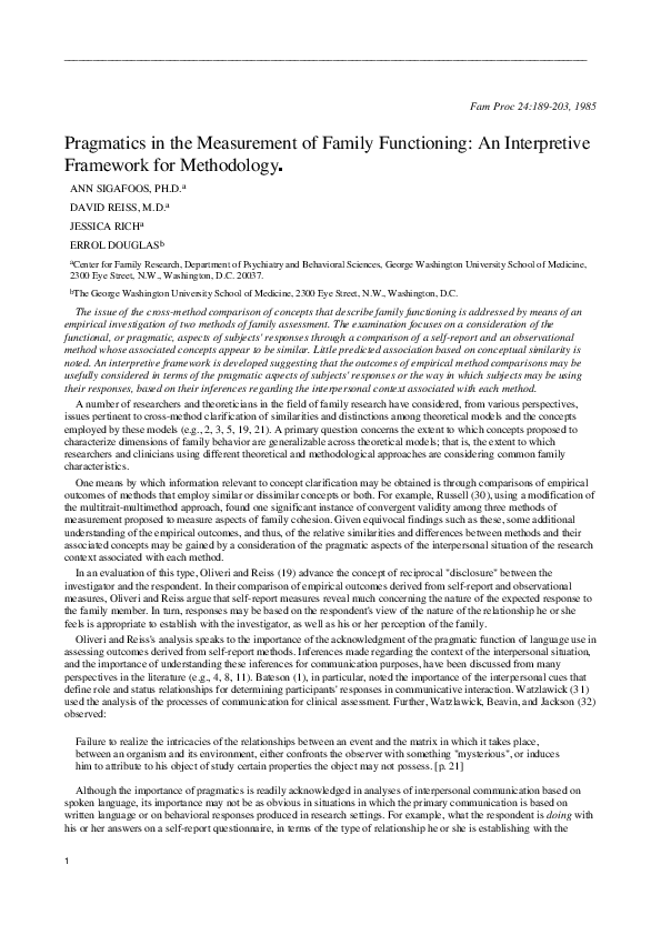 (PDF) Pragmatics in the Measurement of Family Functioning: An ...