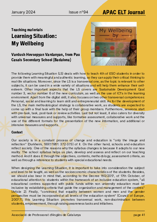 (PDF) Learning Situation: My Wellbeing