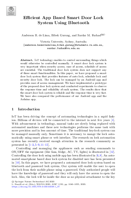 (PDF) Efficient App Based Smart Door Lock System Using Bluetooth