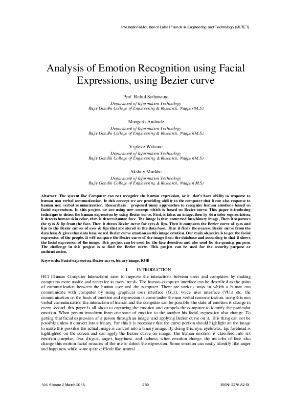 (PDF) Analysis of Emotion Recognition using Facial Expressions, using Bezier curve | Mangesh ...