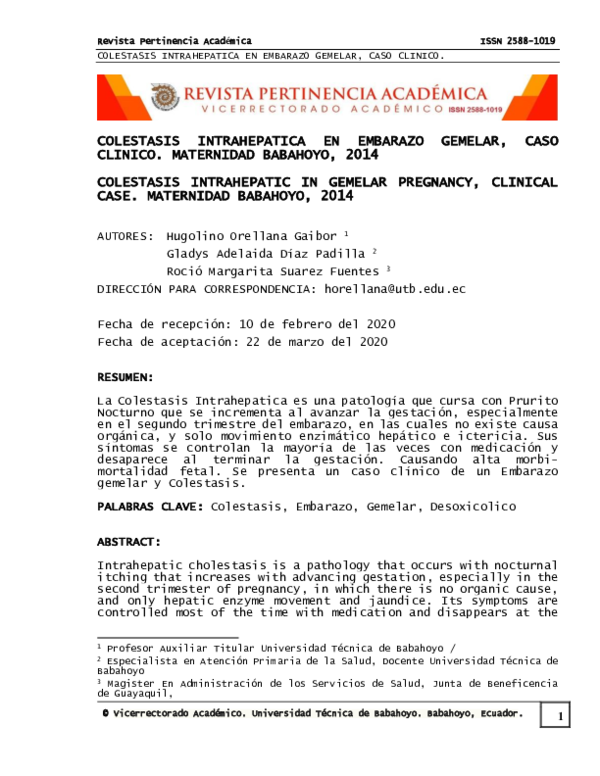 (PDF) Colestasis Intrahepatica en Embarazo Gemelar, Caso Clinico ...
