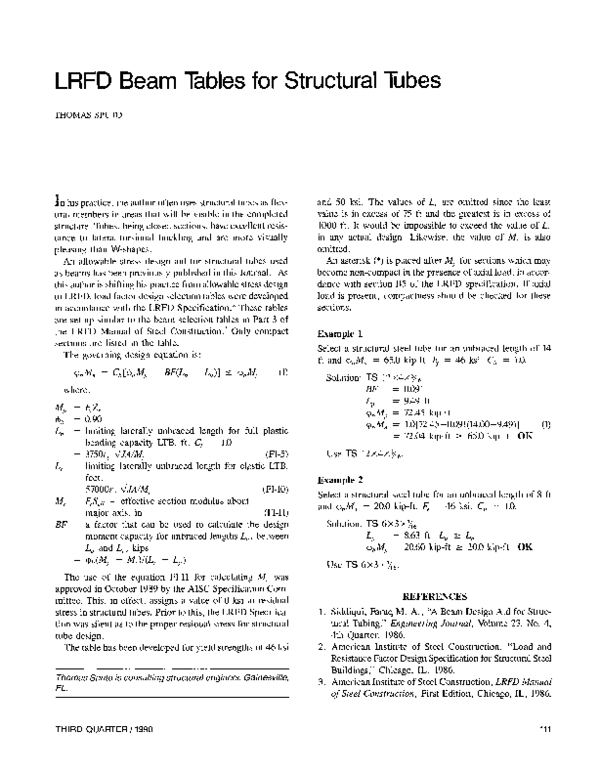 (PDF) LRFD Beam Tables for Structural Tubes