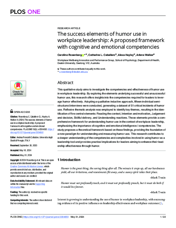 (PDF) The success elements of humor use in workplace leadership: A ...