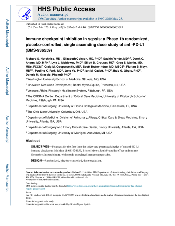 (PDF) Immune Checkpoint Inhibition in Sepsis: A Phase 1b Randomized ...