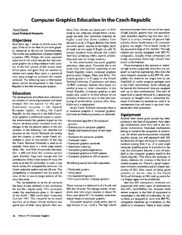 (PDF) Computer graphics education in the Czech Republic