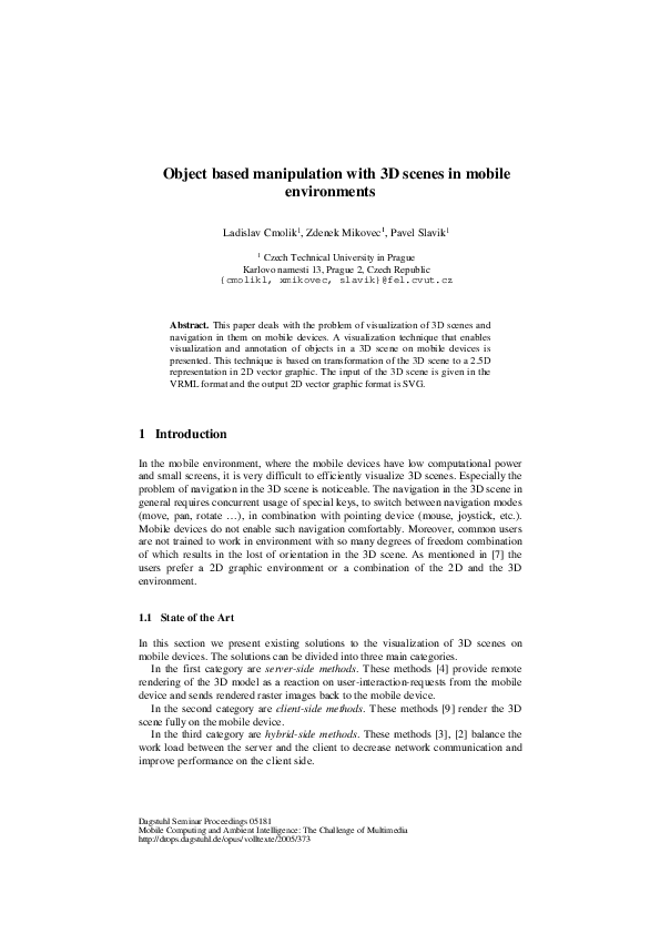 (PDF) Object based manipulation with 3D scenes in mobile environment