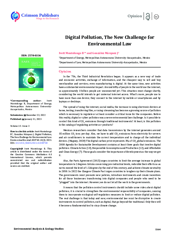 (PDF) Digital Pollution, The New Challenge for Environmental Law