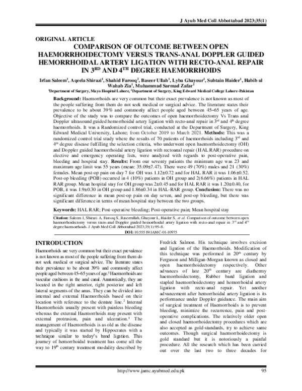 (PDF) Comparison of Outcome Between Open Haemorrhoidectomy Versus Trans ...