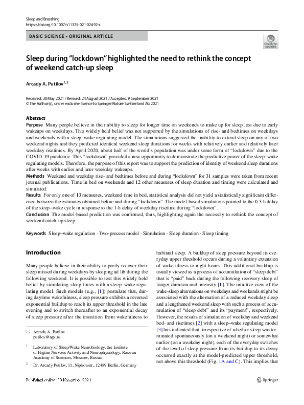 Pdf Sleep During “lockdown” Highlighted The Need To Rethink The Concept Of Weekend Catch Up 