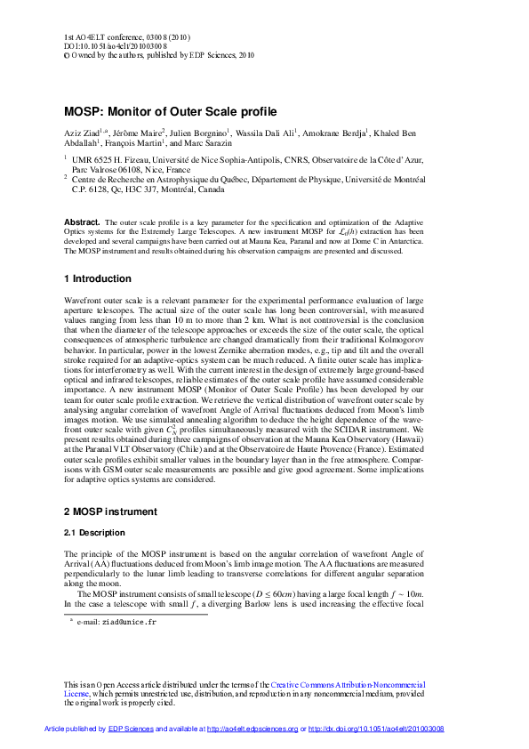 (PDF) MOSP: Monitor of Outer Scale profile