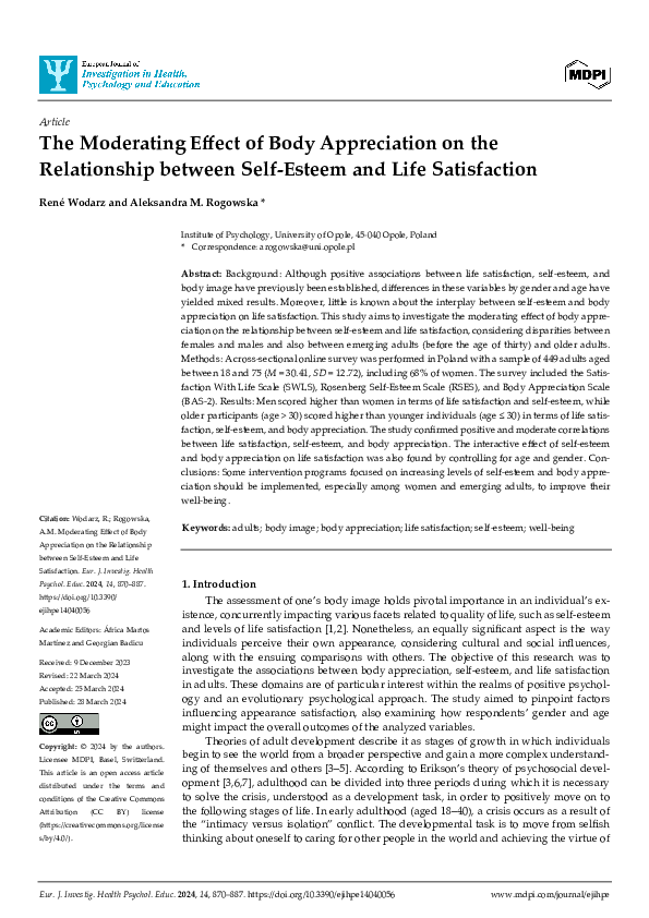 (PDF) The Moderating Effect of Body Appreciation on the Relationship between Self-Esteem and ...