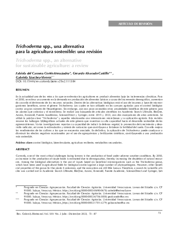 (PDF) Trichoderma spp., an alternative for sustainable agriculture: a review