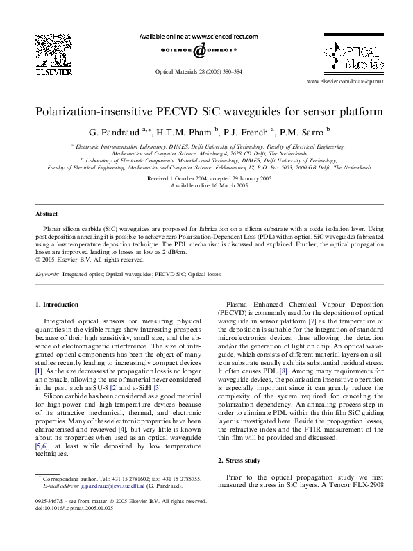 (PDF) Polarization-insensitive PECVD SiC waveguides for sensor platform